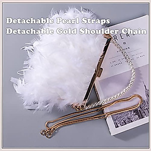 Feather Purse - White Feather Clutch Handbag Distinctive Pearl Chain Shoulder Bag Evening Clutch for Women Girls Lady Great Gifts