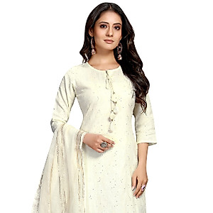 Rajnandini Women's Pure Cambric Cotton Embroidered Kurta Set With Dupatta (JOPLVL214-XXL_Off-White_XXL)