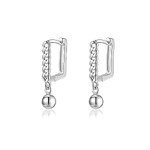 SLUYNZ 925 Sterling Silver U Hoop Earrings for Women Square Hoop Earrings Minimalist Chain Earrings Small Ball Dangly Hoop Earrings (A-Silver)