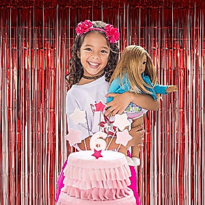 Twinkle Star Photo Booth Backdrop Foil Curtain Tinsel Backdrop Environmental Background for Birthday Party, Wedding, Graduation, Christmas Decorations (2 Pack, Red)