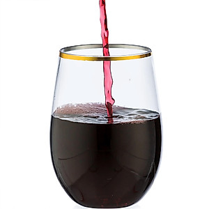 DecorLine Elegant Stemless Wine Goblets - 12 oz (Pack of 6) - Clear with Luxurious Gold Rim - Chic, Durable & Timeless Design - Perfect for Entertaining and Celebrations