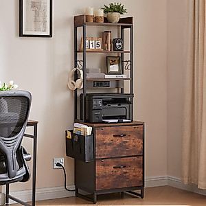 GAMTUE File Cabinet with 2 Drawers and Adjustable Hanging Folders, Office Cabinet with Storage Shelf and Power Outlet, Filing Cabinet fits Letter or A4 Size, Suitable for Home Office and Study Room