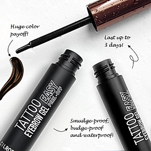 Cilrofelr Tattoo Peel Off Eyebrow Gel Tint, Semi Permanent Brow Tint, Last Up to 3 Days, Waterproof, Transfer-proof, For Fuller & Defined Looking Brows, Dark Brown (2 Pack)
