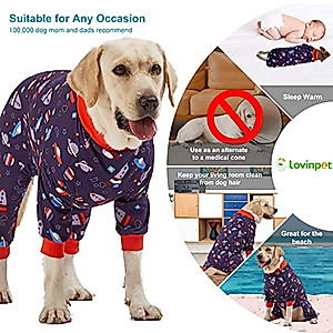 LovinPet Pullover Pitbull Pajama PJS - Lightweight Pullover Pajamas, Full Coverage Dog Pjs,Spacecraft Navy Print, Large Breed Dog Pjs/XL