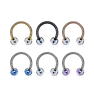 Covet Jewelry Claw Set Opals on Internally Threaded 316L Surgical Steel Horseshoes for Cartilage, Daith, Eyebrow, Septum and More (Steel/Opal White)