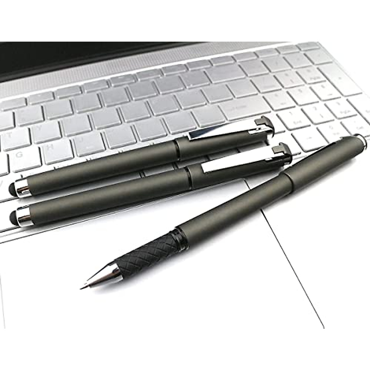 Black Gel Ink Rollerball Pens 1.0mm Gel Pens 2-in-1 stylus Pens 1.0mm Medium Point Pen for Office, Black gel ink(18 Pack-Grey)