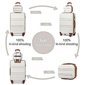 KONO 2 Piece Luggage Sets Lightweight, 20" Carry on Luggage and 12" Mini Cosmetic Cases Hardshell Suitcase Sets, Durable Hardside Suitcase with Spinner Wheels TSA Lock Cream White