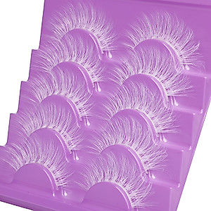 White Lashes Wispy False Eyelashes with Color 3D Mink Lashes Christmas Diy Cosplay Party Strip Eyelashes Pack, 5 Pairs