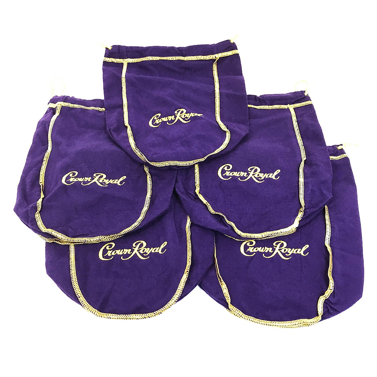 Pack of 5 Crown Royal Purple Bags w/ Gold Drawstring Perfect for Storage Gift Bags Shiftboot Carrying Dice or Games Bulk Felt Fabric for Sewing