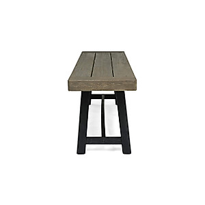 Christopher Knight Home Toby Outdoor Acacia Wood Bench, Sandblast Gray Finish and Black