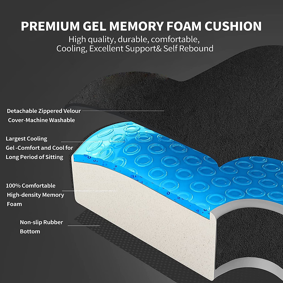 Gel Seat Cushion with Premium Memory Foam Orthopedic U Cooling Chair Cushions for Pain Relief - Ergonomic Coccyx Cushion Sciatica Butt Pillow for Wheelchair Mobility Office & Car Use