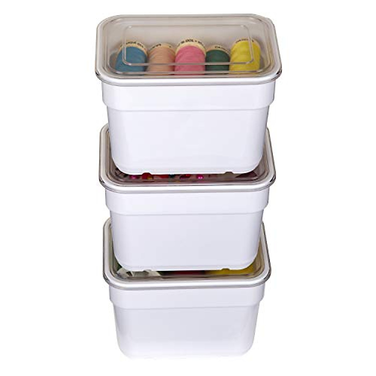 ArtBin 6970AG Bins with Lids 3-Pack, [3] Small Art & Craft Organizer Boxes, White with Clear Lids