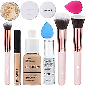 All In One Makeup Kit,12 Colors Eyeshadow Palette,PHOERA Foundation,6 Colors Lipstick Set,PHOERA Primer Powder Concealer Contour,Eyebrow Soap,Waterproof Eyeliner and Mascara, Makeup Brush Set