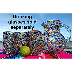 Mexican Hand Blown Glass Pitcher – Confetti Rock Design (84 oz)