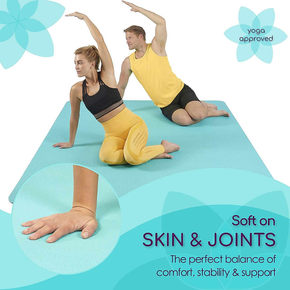 Large Yoga Mat 8'x6'x8mm Extra Thick, Durable, Non-Slip & Odorless Barefoot Exercise and Premium Fitness Home Gym Flooring Mat by ActiveGear - Light Blue