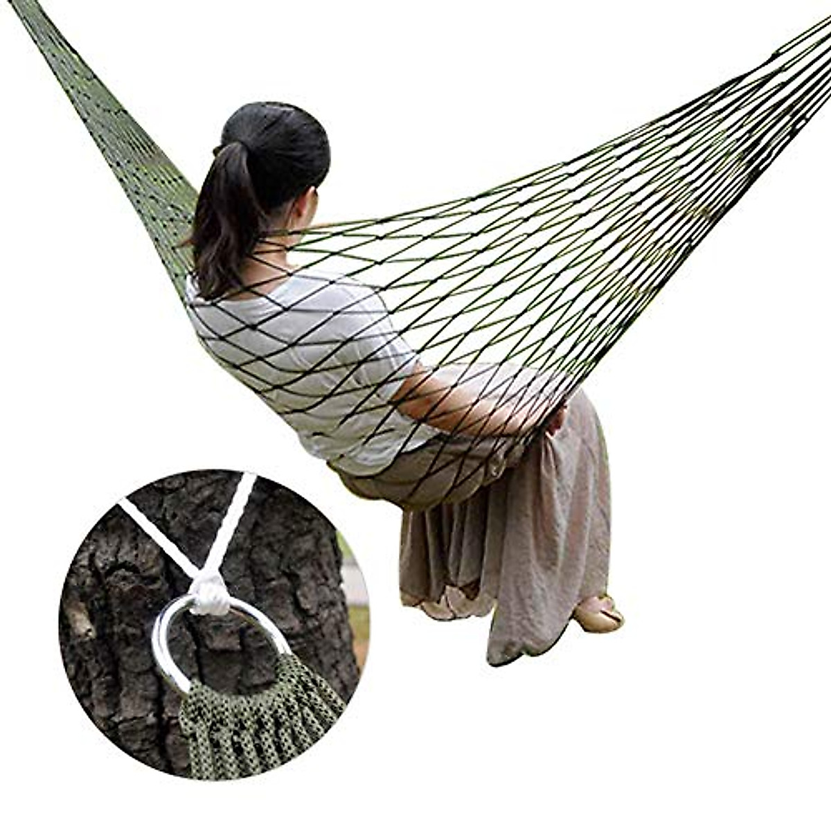 Estink Nylon Rope Hammock, Comfortable Hammock Swing Chair Hanging from Strong Garden Tree for Indoor, Outdoor, Camping