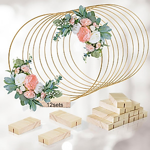 OurWarm 12Pcs 12 Inch Floral Hoop Centerpiece with Stand for Table, Metal Center Pieces with Wood Base Gold Circle Centerpieces for Wedding Reception, DIY Table Centerpieces, Wall Hanging Crafts