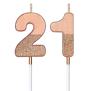 BBTO 21st Birthday Candles Glitter Cake Numeral Candles 21st Birthday Cake Topper Decoration for Birthday Wedding Anniversary Celebration Favor, Rose Gold