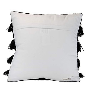 Foreside Home & Garden FIPL09795 Black Decorative Striped Woven 18x18 Outdoor Throw Pillow with Hand Tied Fringe