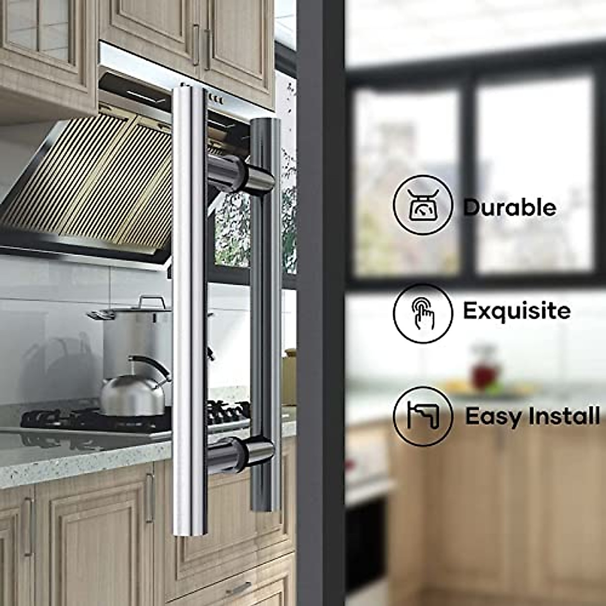 SUCHETA 50-120cm Push Pull Handle for Sliding Door,Brushed Stainless Steel Pull Push Modern Door Handles/Glass Handles,Interior or Exterior,Modern Style (Size : 120x80CM)