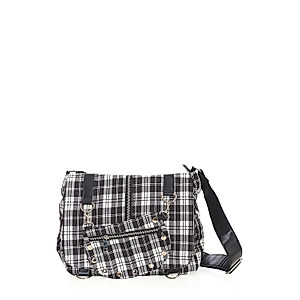 Punk Plaid Print Tartan Messenger Shoulder Bag Crossbody Handbag Women's Purse (Black/White)