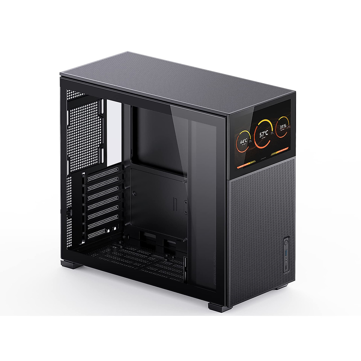 JONSBO D41 MESH SC Black ATX Computer Case with Screen, ATX Motherboard PC Case Mid Tower/Support RTX 4090(335-400mm) GPU 360/280AIO,Power ATX/SFX: 100mm-220mm Multiple Tool-Free Design,Black