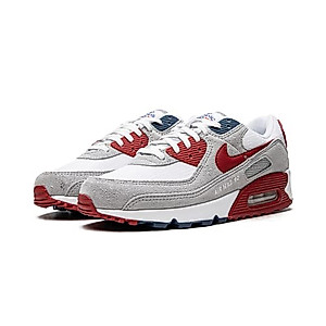 Nike Men's Air Max 90 Running Shoes, White/Grey-red-blue, 8