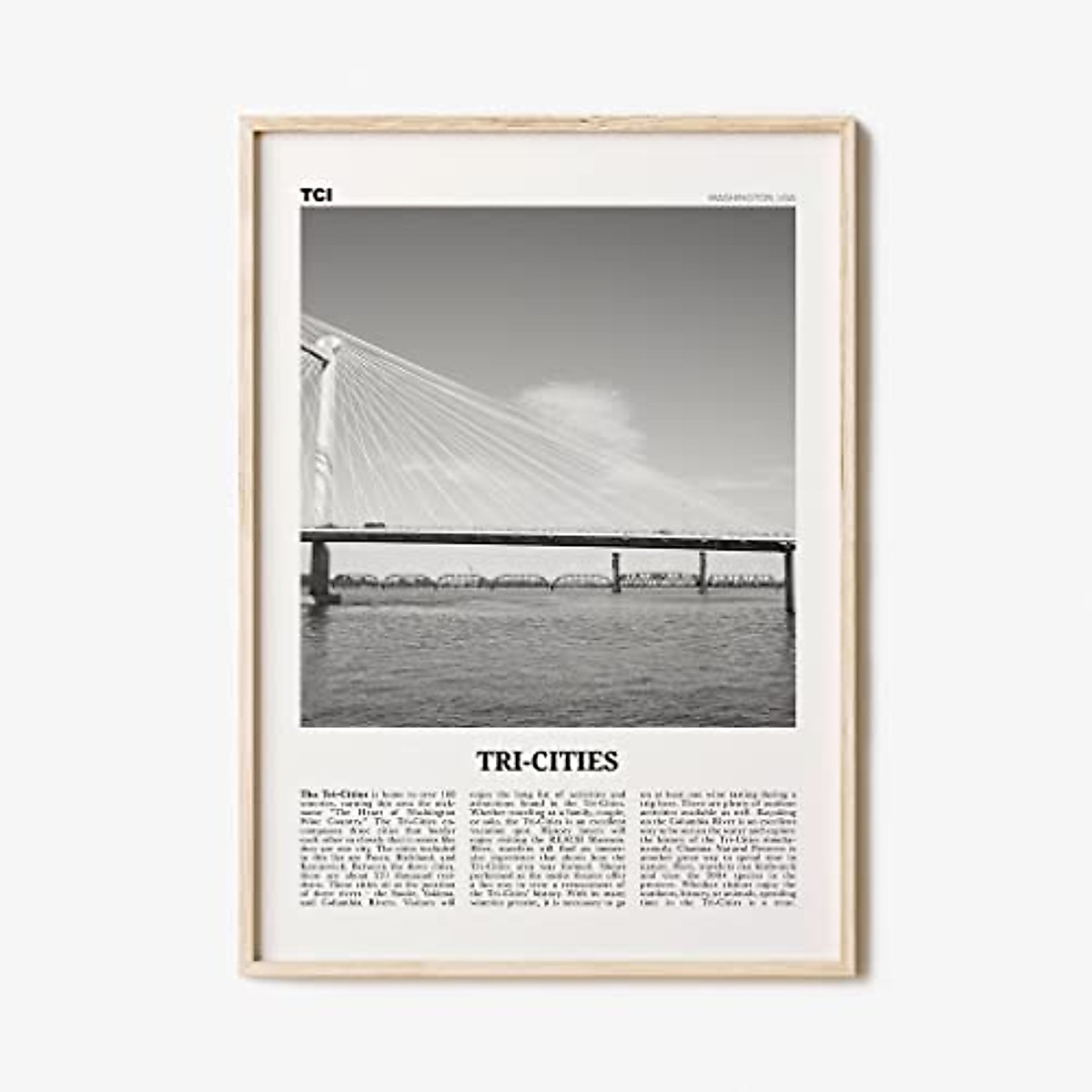 Tri-Cities Print Black and White, Tri-Cities Wall Art, Tri-Cities Poster, Tri-Cities Photo, Tri-Cities Décor, Tri-Cities Map, Washington USA