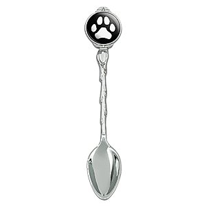 Paw Print Dog Cat White on Black Novelty Collectible Demitasse Tea Coffee Spoon