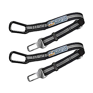 Kurgo 2 Pack Direct to Seatbelt Tether for Dogs. Universal Car Seat Belt for Pets, Adjustable Dog Safety Belt, Carabiner Clip, Use with Any Pet Harness, Charcoal Grey