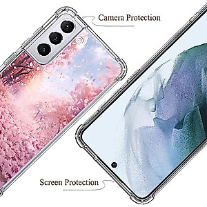 CHUANSHI Transparent Case for Samsung Galaxy S21+ Design Sakura Designer Art099 Pattern Ultra-Thin Non-Slip Four Corner Bumper Drop-Proof Shockproof Mobile Phone Case