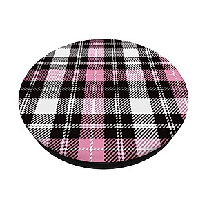 Pink and Black Plaid Tartan Pattern Preppy 80s 90s Design PopSockets PopGrip: Swappable Grip for Phones & Tablets