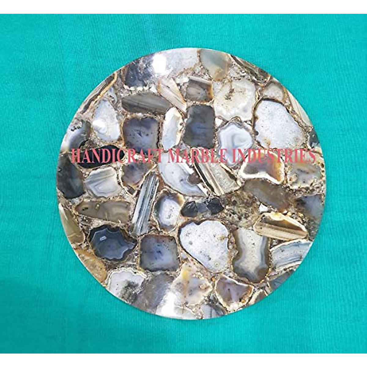 18" Inch Round Brown Grey Agate Coffee Table with Hair Pin Style Metal Base, Agate Table, Stone Coffee Table, Agate Table Top, Agate Round Coffee Table, Agate Side Table Home Decor