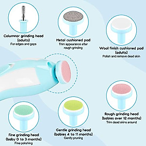 Electric Nail File Drill for Baby No Sharp Claws Hurt, 6 in 1 Safety Cutter Trimmer Clipper for Toes and Fingers (Blue)