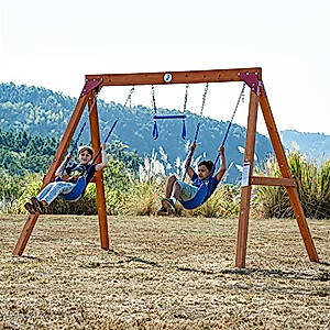 Dolphin Playground DIY Swing Sets for Backyard, Wooden Swing Set Outdoor for Kids with Trapeze Swing Bar and 2 Belt Swings, Heavy Duty Playground Accessories, Suitable for Any Swing Replacements