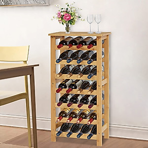 Kinfant Bamboo Freestanding Wine Racks - 7-Tier Standing Storage Organizer with Display Shelf 28 Bottles Holder