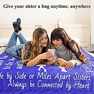 Sister Blanket - Soft, Cozy, Warm Sherpa Fleece Fabric with Kind, Inspirational Words - Thick, Double-Layered Material - Thoughtful Sister Gifts from Sister Christmas, Birthday, Valentine's Day (Blue)