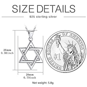 U7 Silver Star of David Necklace Religious Jewish Jewelry for Women 925 Sterling Silver Israel Necklace Pendant with Chain 18 Inch