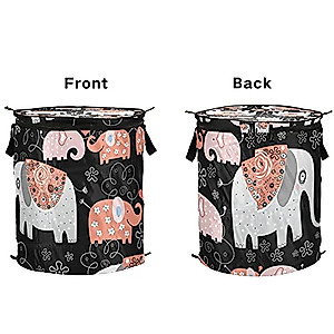 Ornamental Elephants Pop Up Laundry Hamper With Lid Foldable Laundry Basket With Handles Collapsible Storage Basket Clothes Organizer for Travel Kids Room