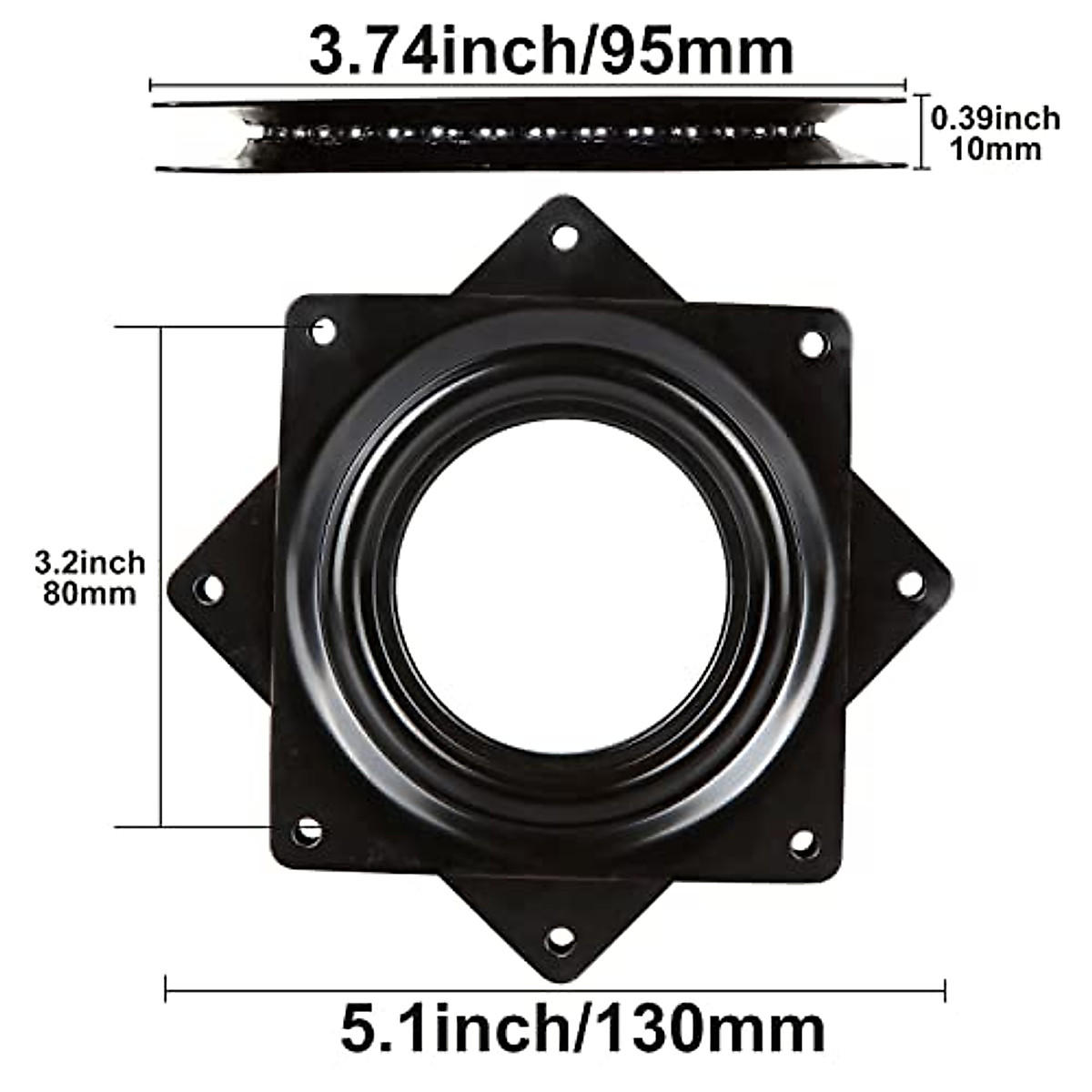 [16-Pack] Lazy Susan Hardware 4 Inch Black, Square Lazy Susan Turntable Bearings, 5/16" Thick Swivel Plate for Serving Trays, Kitchen Cabinet, Craft Project, Makeup Holder, 330 Lbs Capacity