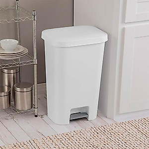 Sterilite 11.9 Gallon StepOn Wastebasket with Lid, Ideal in the Kitchen and Mudroom, Fits a Large 13 Gal Trash Liner, Pedal, White Lid and Bin, 4-Pack
