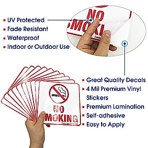 10 Pack No Smoking Stickers, No Smoking Stickers Decals, 6x6 inch Self-Adhesive Vinyl Decal Stickers, UV Printed, Durable Ink, Waterproof, Easy to Mount, Indoor/Outdoor Use