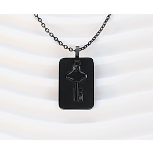 MYNENEY Personalized Lock Bracelet and Key Necklace Set Couples Jewelry - Inspirational Message Engraved His and Hers Stainless Steel Meaningful Chain Bracelet for Women Men (Black)