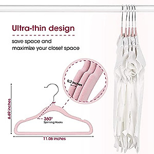 Minnebaby Velvet Baby Hangers 30 Pack, Ultra Thin No Slip Nursery Clothes Hangers with 6 Pcs Cute Clothing Dividers for Baby Boys & Girls Closet Organizer, Pink Kids Hangers