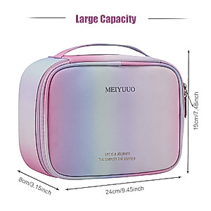 Meiyuuo Gradient Makeup Bag Large Travel Makeup Case Cosmetic Bags for Women Carry on Zipper Pouch Toiletry Bag Cute Colorful Organizer(Rainbow Pink)