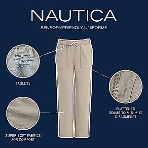 Nautica boys School Uniform Sensory-friendly French Terry Pants, Khaki, 10 12 US