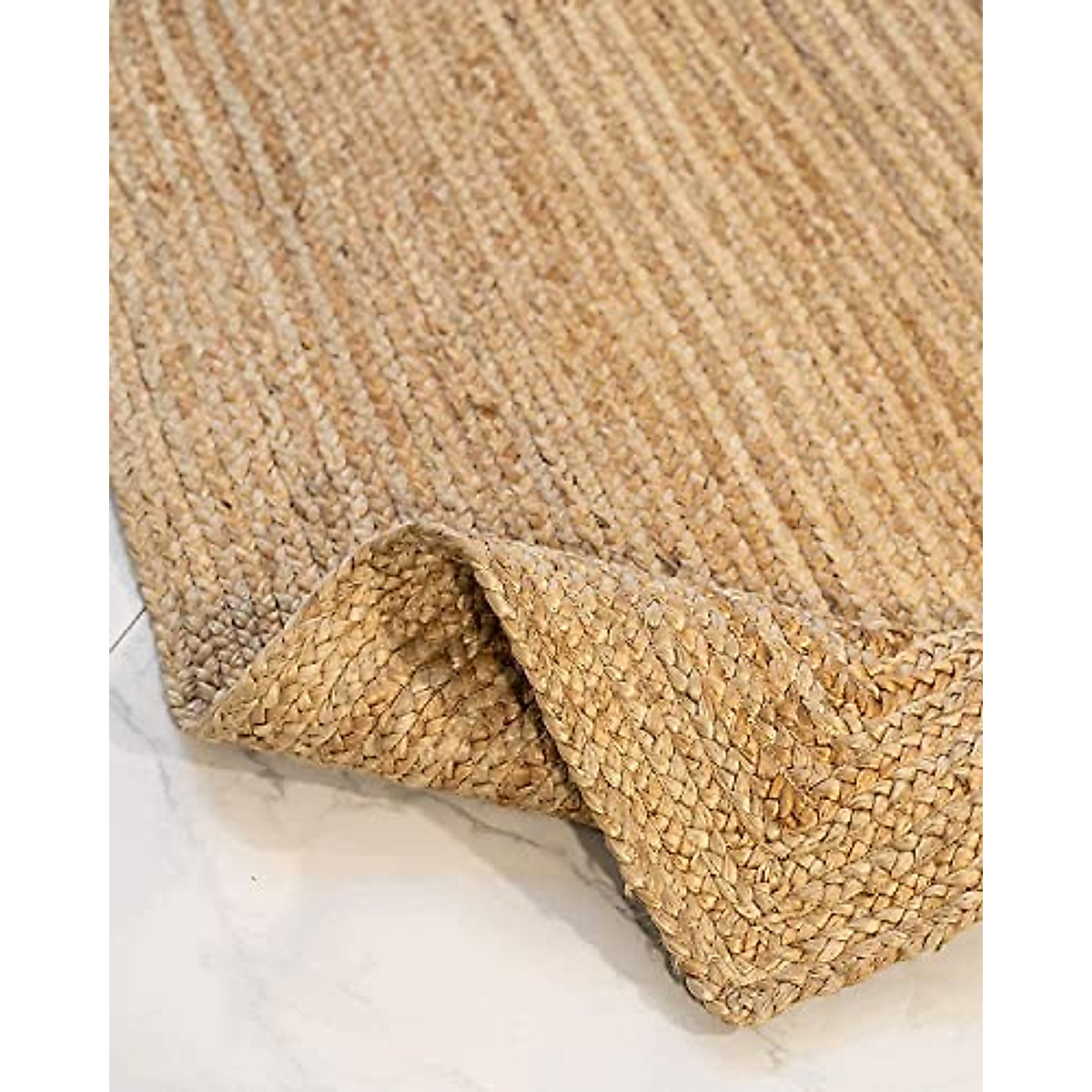 Handwoven Jute Area Rug- Natural Yarn- Rustic Vintage Beige Braided Reversible Rectangular Rugs for Bedroom, Kitchen, Living Room, Farmhouse (4x6 Feet)