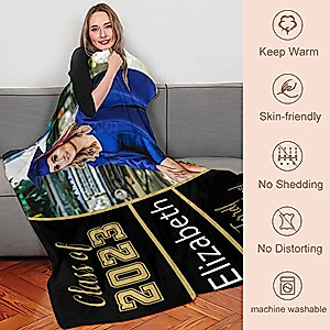 FunStudio Personalized Graduation Blankets with Photo Class of 2023 Seniors Custom Name Graduates Throw Blanket Made in USA Customized Graduation Gifts for Her Him Boys Girls Men Women