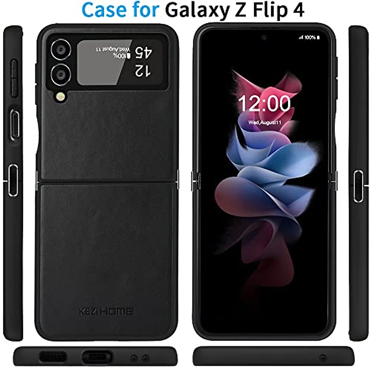 KEZiHOME Samsung Galaxy Z Flip 4 Case, Samsung Z Flip 4 Genuine Leather Case, Slim Thin Shockproof Full-Body Protective Cover Phone Case Compatible with Galaxy Z Flip 4 5G (Black)