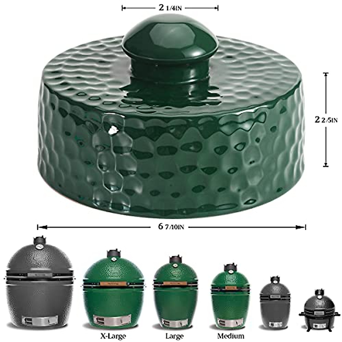 GriAddict Big Green Egg Ceramic Chimney Rain Cap, Big Green Egg Grill Top Vent Replacement Parts - Great for Medium, Large, XLarge Green Egg Accessories, Top Damper for Easy Grasp and Anti-Hot